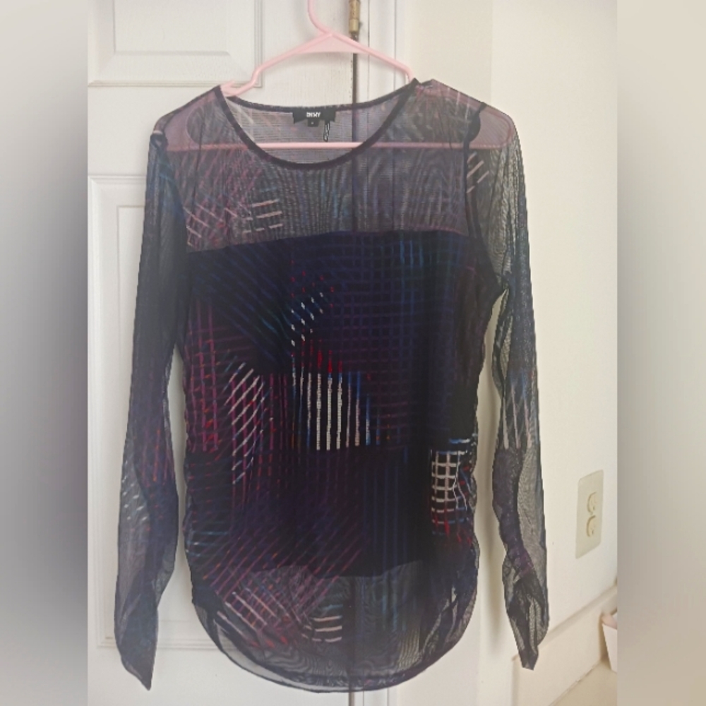Dkny Black Lace Top In Elasticity Fabric Party Look Gem